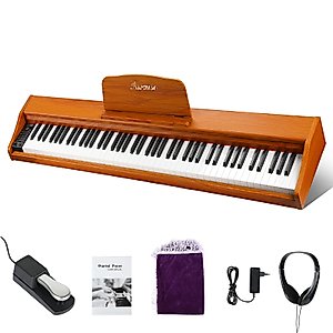 Asmuse 88 Key Digital Piano, Full-Size Semi-Weighted Keys Electric Keyboard Piano, Portable Piano Keyboard with MIDI/USB for Beginner Adults Practice (Brown)