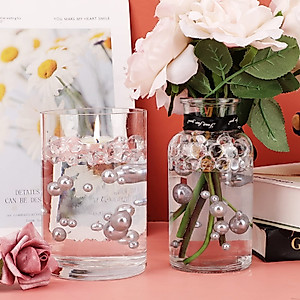 SUREAM Silver Floating Beads for Vase Filler, 250PCS 8/14/20mm Beads with 2300PCS Clear Water Gel Beads, Mix-Size Round Wedding Decorative Pearls for Table Centerpiece, Floral, Party, Valentine's Day