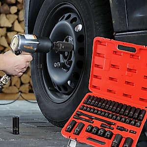 Meiwaltee 1/2" Drive Deep Impact Socket Set, 20PCS Metric10-24mm socket Assortment include 3'' 5'' 10'' Extension Bar,Cr-MO steel with black phosphate coating
