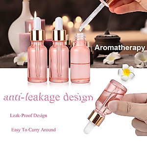 JIUWU 20Pcs 20ml Glass Dropper Bottles, Pink Glass Sample Dropper Tincture Bottles Vials with Glass Eye Pipette for Essential Oil Perfume Scent Liquid