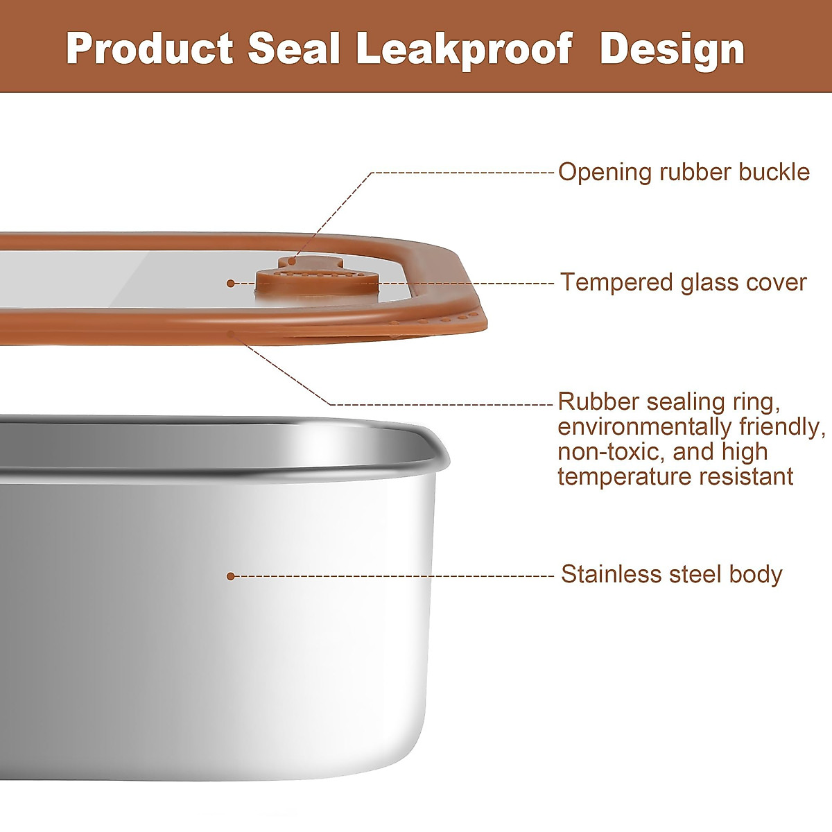 Pulreiush 3pcs Stainless Steel Food Storage Container Set With Lids - Easy Clean, Smell-Proof, Airtight & Leakproof Containers - 3Sizes (21oz/42oz/70oz) - 304 Stainless Steel