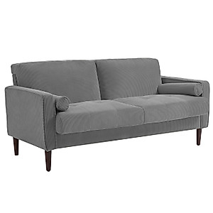 UIXE Loveseat Sofa, 63" Modern Love Seat Corduroy 2 Seater Couches w/Bolster Pillows for Living Room, Mid-Century Track Armrest Tufted Couch Comfy Solid Wood Furniture for Bedroom (Light Gray)