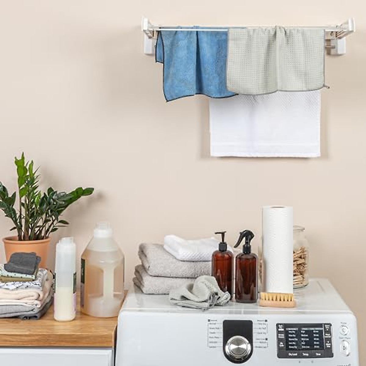 Household Essentials Metal and Plastic Wall Mount Telescoping Drying Rack, Compact Laundry Rack