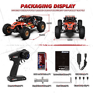 RIAARIO 1:12 RTR Brushless RC Desert Cars for Adults, Max 45MPH Fast RC Cars, Monster Truck with Independent ESC, 4X4 RC Truck for Boys, All Terrain Remote Control Car with Oil Filled Shocks(Red)