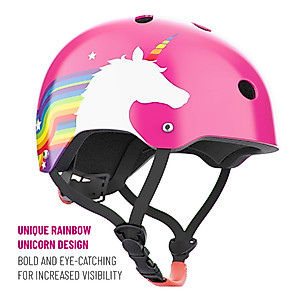 Noggn Bike Helmet for Kids, Girls and Boys | Rainbow Unicorn | Small for Child 5-14 | Bicycle, Scooter, Skateboard Helmet (Pink, Small)