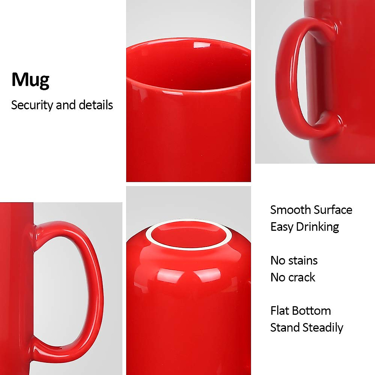 20 OZ Large Coffee Mug, Harebe Smooth Ceramic Tea Cup for Office and Home, Big Capacity with Handle, Red