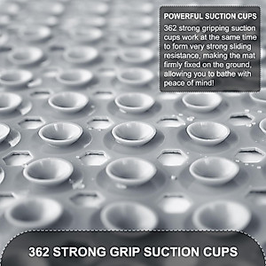 TEESHLY Bath Tub and Shower Mats, Non-Slip 40 x 16 Inch Extra Long Bath Mat, Machine Washable Bathtub Mat with Drain Holes, Suction Cups for Bathroom, Gray