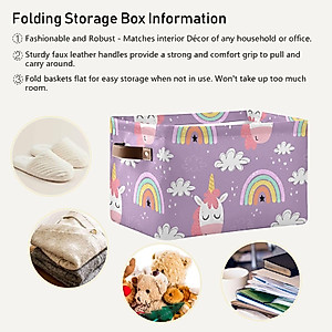 Unicorn Rainbow Cloud Storage Basket Collapsible Storage Bins Cubes Box Toy Chest Fabric Clothes Hamper Gift Baskets for Shelves Office Home Nursery Shoes with Leather Handles