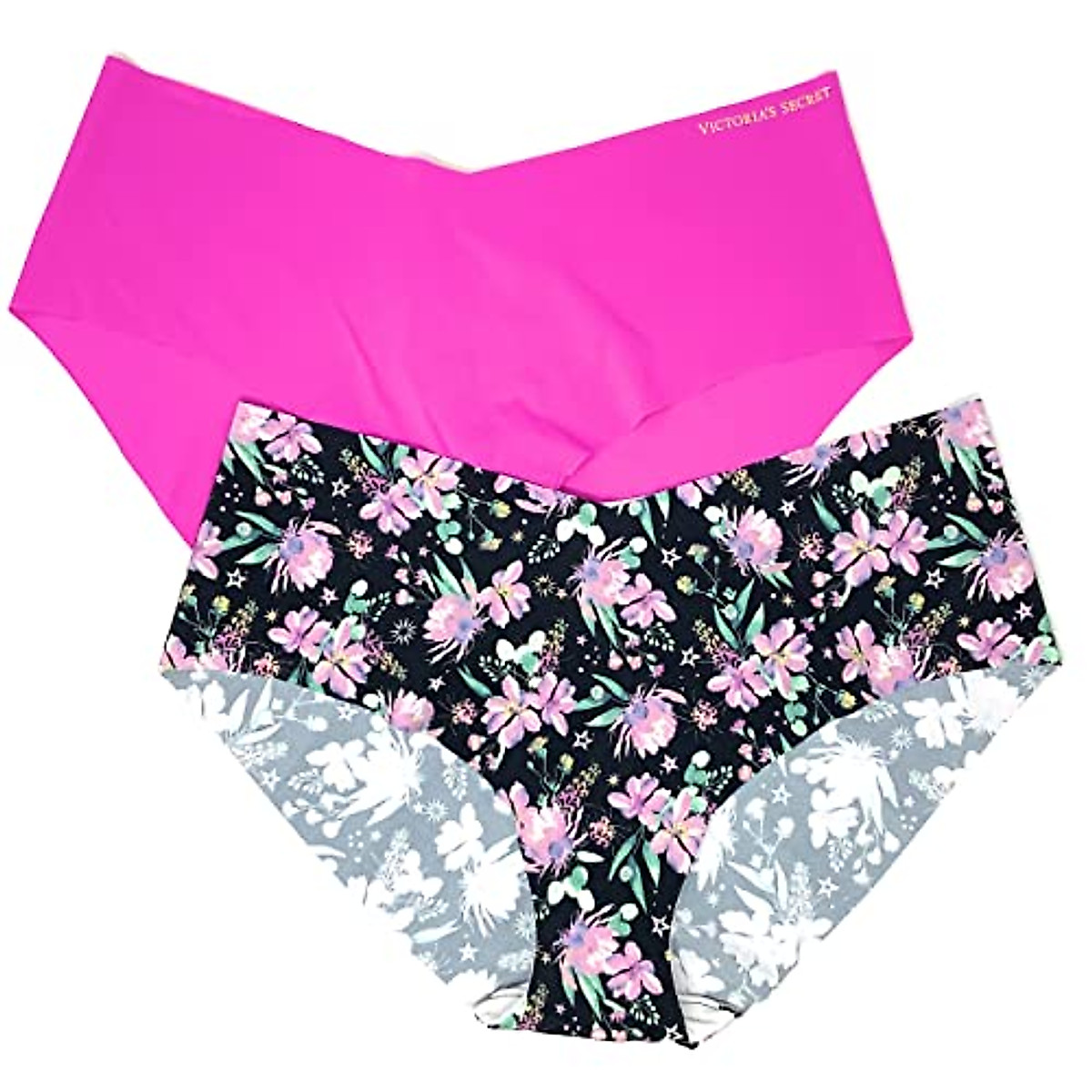 Victoria's Secret No-Show Hipster Hiphugger Panty, Fuchsia/Black Floral, Medium