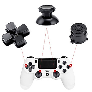 WiMas Aluminium Button Hats Thumb Grip Caps Bullet Buttons AXBY Button D-pad for PS4 7PCS （Black）