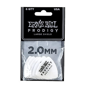 Ernie Ball Prodigy Guitar Picks, Large Shield, White 2.0mm, 6-pack (P09338)