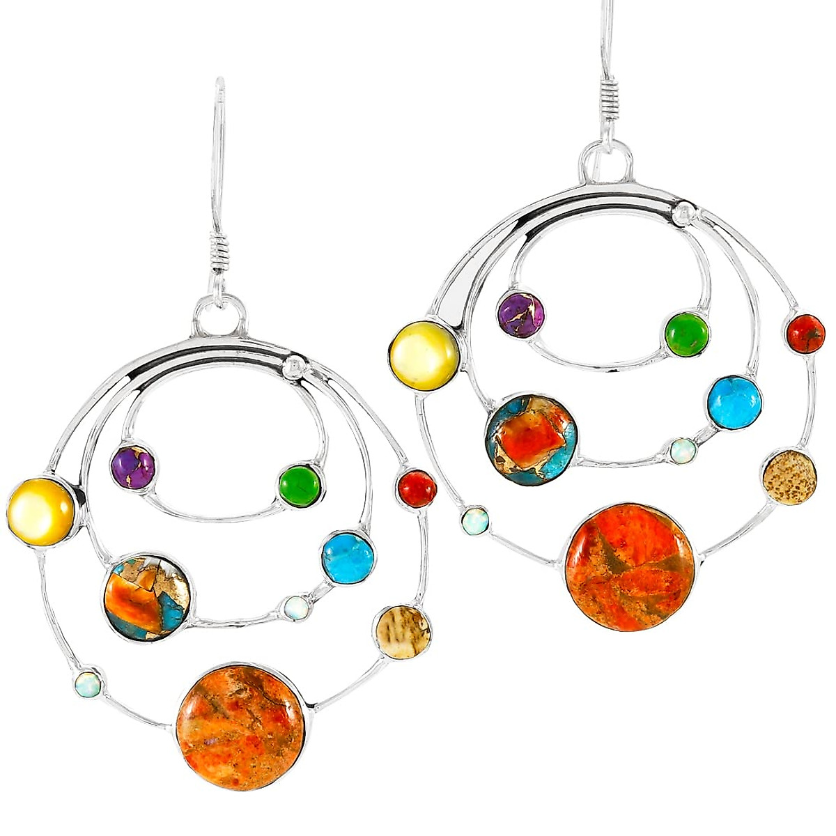 Planets Solar System Gemstone Earrings in Sterling Silver 925 & Genuine Turquoise (Multi Earrings)