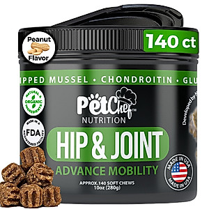 Pet Chef Advanced Dog Hip & Joint Supplement Treat - Glucosamine, Chondroitin & Turmeric MSM Breeds-Reduce Pain, Inflammation & Arthritis. Super Dog Hip & Joint Treat. Renews All Dogs.