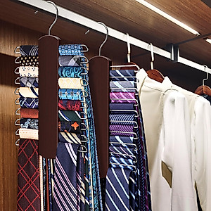 2 Pack Tie Rack for Closet, Premium Wooden Necktie Organizer Storage Tie/Belt Hanger, 360 Degree Swivel Space Saving Ties Holder for Men Hanging 40 Ties, Scarves Red