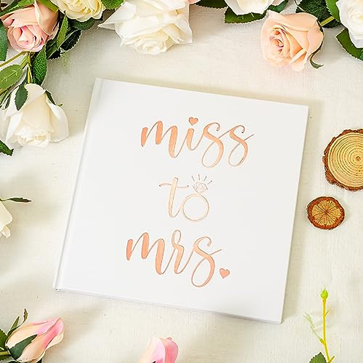 Calculs Polaroid 'miss to mrs' Picture Book Bridal Shower Guest Book Blank Pages for Instant Film Rose Gold Bachelorette Party Sign in Book 8.5” Square White Cover Rose Gold Foil Stamping