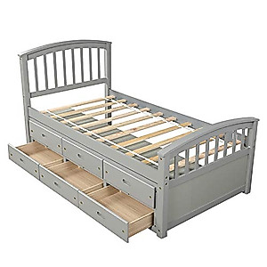Harper & Bright Designs Twin Size Platform Storage Bed Solid Wood Captains Bed with 6 Drawers, No Box Spring Needed