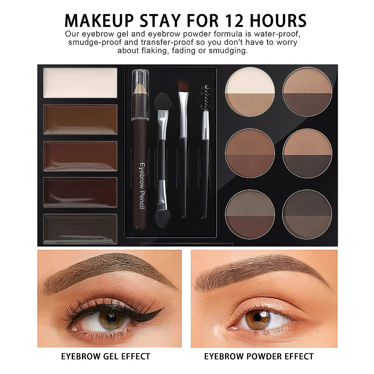 MAEPEOR Eye Brow Kit 25 Piece Waterproof Eyebrow Palette Set 12 Colors Eyebrow Powder 5 Colors Brow Wax 4 Eyebrow Stencils 3 Brushes 1 Eyebrow Pencil for Novice and Professional (25 Piece Set)