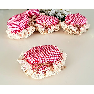 DLK - 10 pieces Elasticated Jar Cover Cloth - 100% Cotton Jar Cover Cloth - Stretchy Red Gingham (Checkered) Pattern - Breathable Fermentation Lid Bowl - Reusable Elastic Cloth Jar Covers