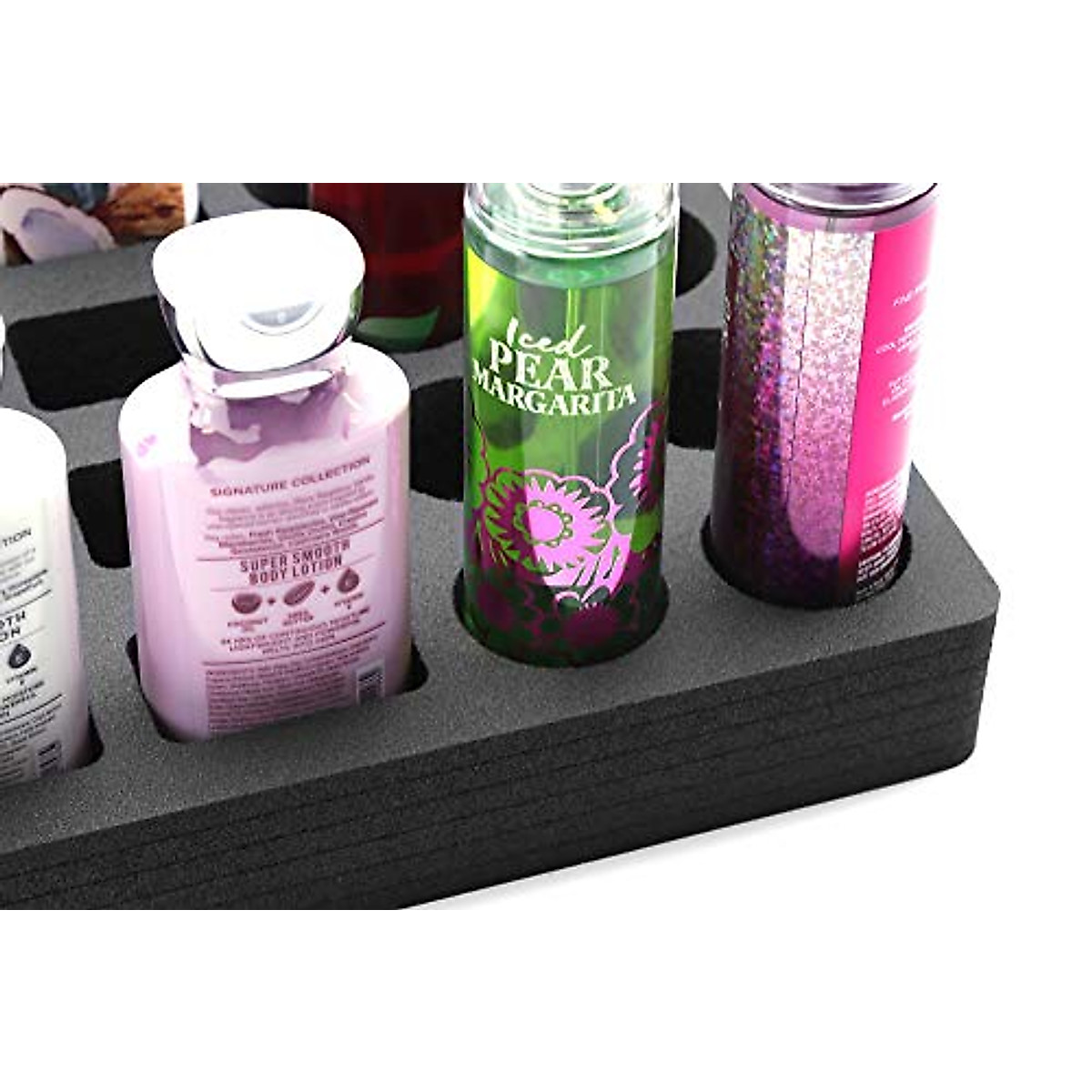 Polar Whale Lotion and Body Spray Stand Organizer Large Tray Washable Waterproof Insert for Home Bathroom Bedroom Office 23.25 x 13.5 x 2 Inches 40 Slots Black