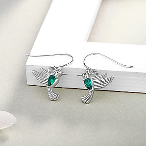 WOUOVO S925 Hummingbird Drop-Dangle Earrings - Waterdrop Flower Bird Eearring with Green Spinel Crystal Stone Mothers day Gifts for Mom and daughter (Green CZ hummingbird)