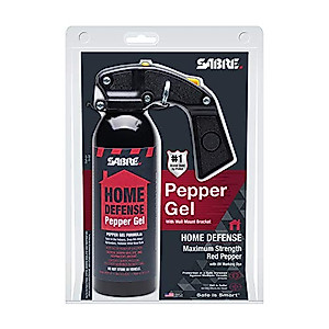SABRE Red Home Defense Pepper Gel With Wall Mount For Easy Access, Max Strength OC Spray, UV Marking Dye Helps Identify Suspects, Full Hand Grip For More Accurate Aim, Secure Pin Safety, 32 Bursts
