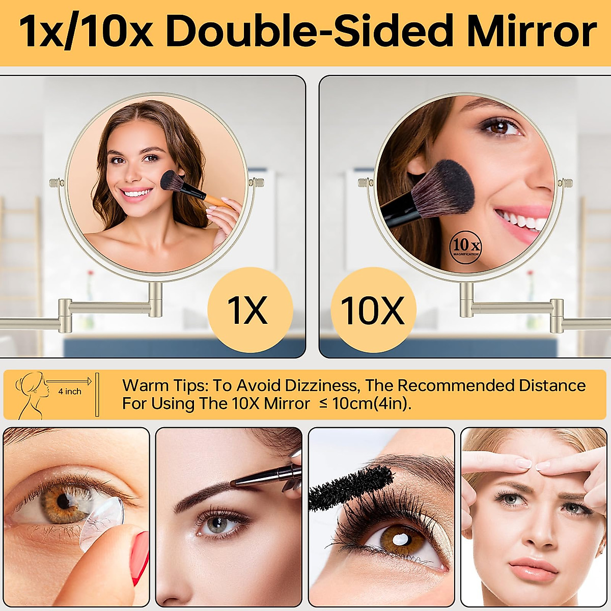 Wall Mounted Makeup Mirror - 8 inch Double Sided Retractable 360° Rotating Magnifying Mirror Wall Mounted Bathroom Swing Mirror Decorative Brushed Nickel