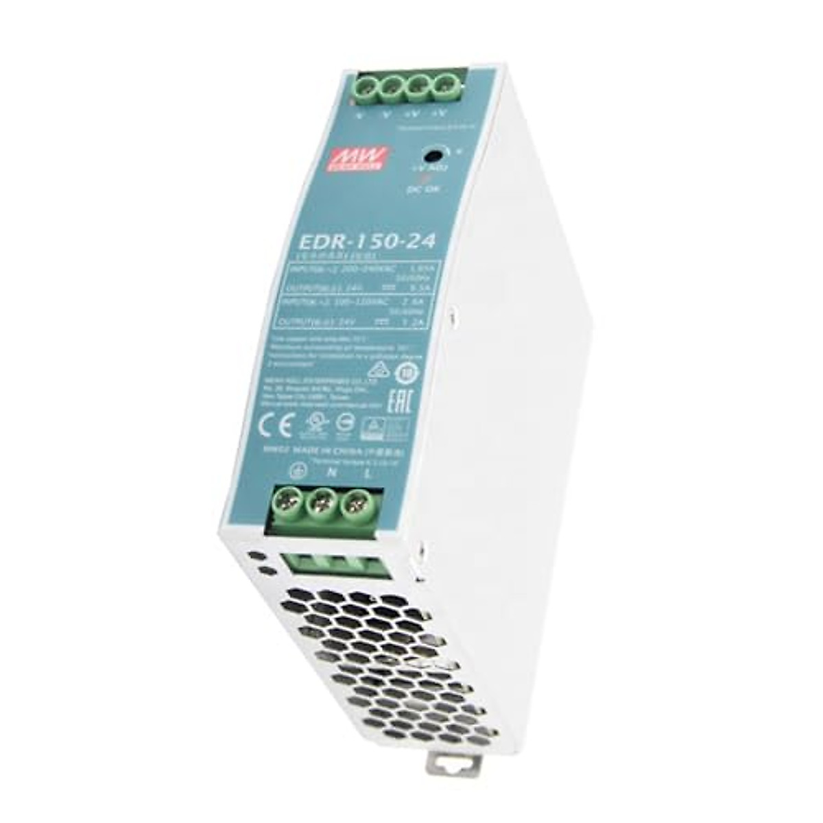 Mean Well EDR-150-24 24V 6.5A 156W/125W Industrial DIN Rail Power Supply - Rugged, Reliable Performance, Wide 90-264VAC Input, Extended -20°C~+60°C Operating Temperature Range