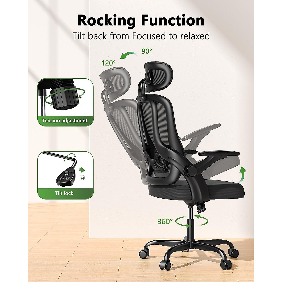Kensaker Home Office Chair, High Back Ergonomic Desk Chair with 3D Armrests, Lumbar Support, Mesh Computer Chair with Adjustable Headrest, for Home, Office, Work, Student