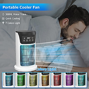 Portable Air Conditioner Fan, MAXROCK Portable AC Personal Mini Air Cooler 6 Speed Desk Air Cooling Fan 7 Colors LED Light with Timing Function for Personal Use
