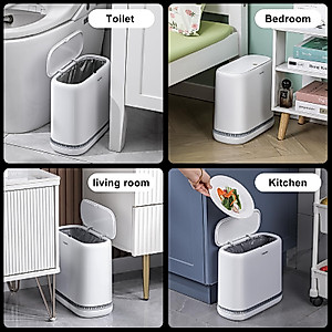 JOYBOS Bathroom Trash Can, Small Dogproof Garbage Can with Lid 14 Liter Slim Plastic Bin 4 Gallon Waste Basket for Bedroom Office Trashcan RV Narrow Place,White (L)
