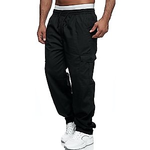 WZIKAI Mens Cargo Pants Relaxed Fit Drawstring Joggers Sweatpants for Men Workout Casual Long Trousers Black XXL