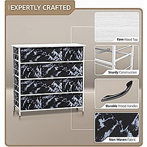 Sorbus Dresser for Bedroom with 8 Drawers - Tall Chest Storage Tower Unit, for Closet, Hallway, Nursery, Entryway Organization - Steel Frame, Wood Top (Marble Black – White Frame)