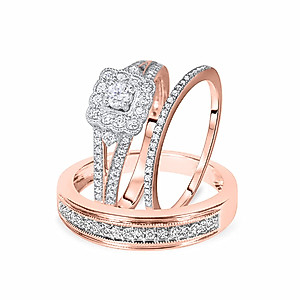 3/4 CT.T.W.Moissanite Engagement Rings Sets for Women wedding ring set His Hers Couples Matching Rings 925 Sterling Silver Square Wedding Engagement Ring Bridal Sets & Men's Trio Bridal Set Free Engraved