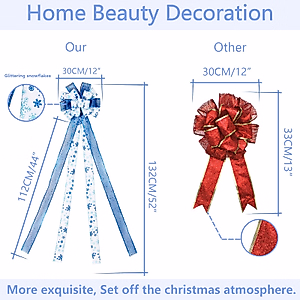 Christmas Tree Topper Bow, 44X12 Inch Artificial Xmas Tree Flower Topper Decor, for Family, Wedding, Birthday Party, Indoor Outdoor Thanksgiving Christmas Decoration - Blue/White/Snowflake.