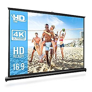 BBSJ 50" Inch 16:9 Portable Projector Screen Floor Standing Fold-Out Roll-Up Tripod Manual, Mobile Movie Screen Home Theater