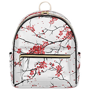 Japan Cherry Blossoms Mini Backpack Purse for Women, Cherry Blossoms Flowers Leather Small Backpack Casual Travel Daypacks Shoulder Bag for Girls Teen