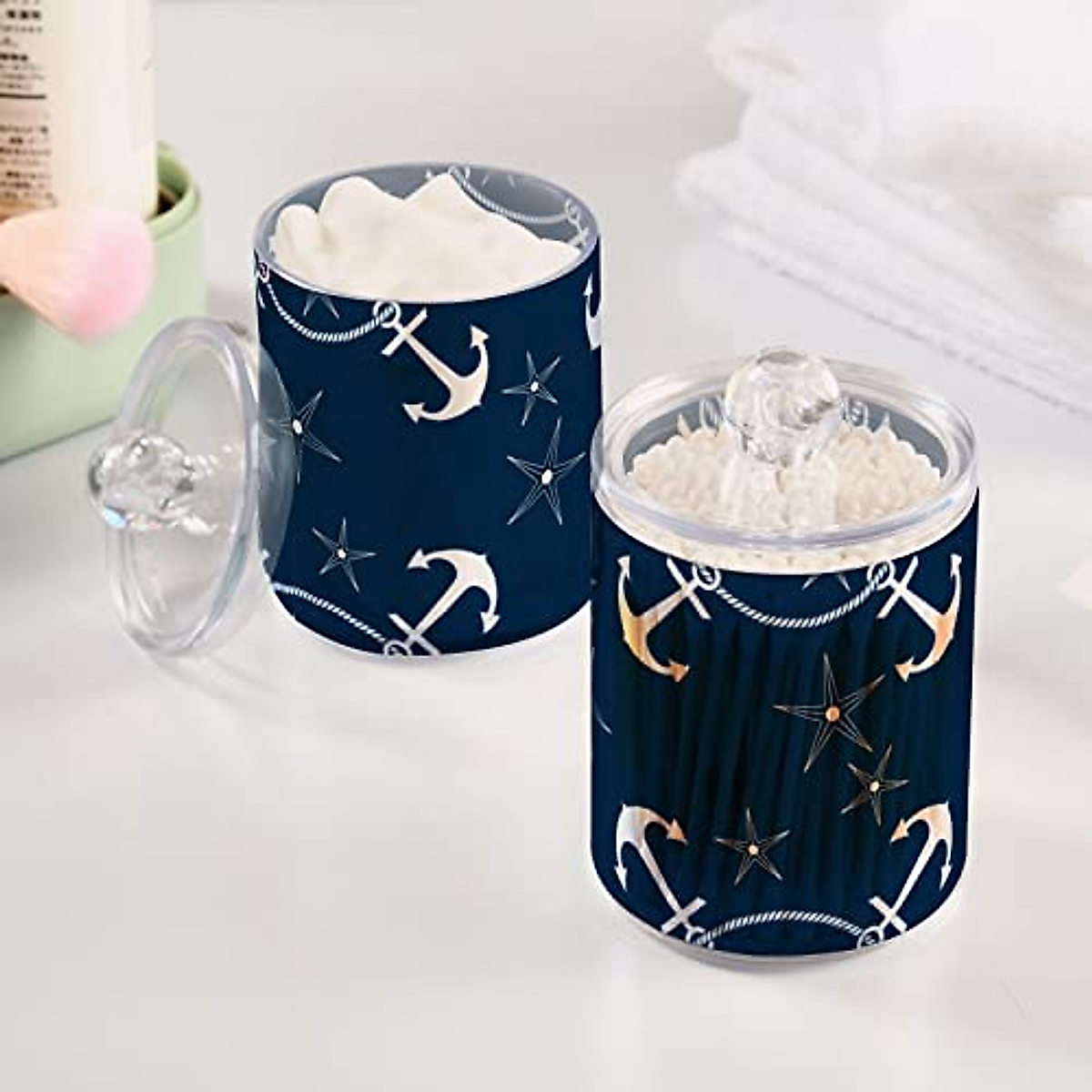 SUABO Plastic Jars with Lids,Retro Nautical Anchors Storage Containers Wide Mouth,Glasss Airtight Canister Jar for Kitchen Bathroom Pantry Countertop,Set 2