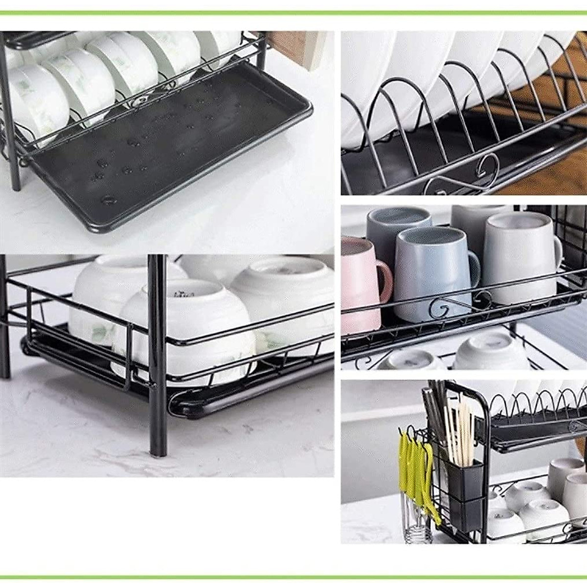 Plate Rack Draining Dish Rack Black Double Stainless Steel Dish Rack Drying Rack Utensil Holder Cutting Board Holder And Dish Drainer Pan Plate Holder