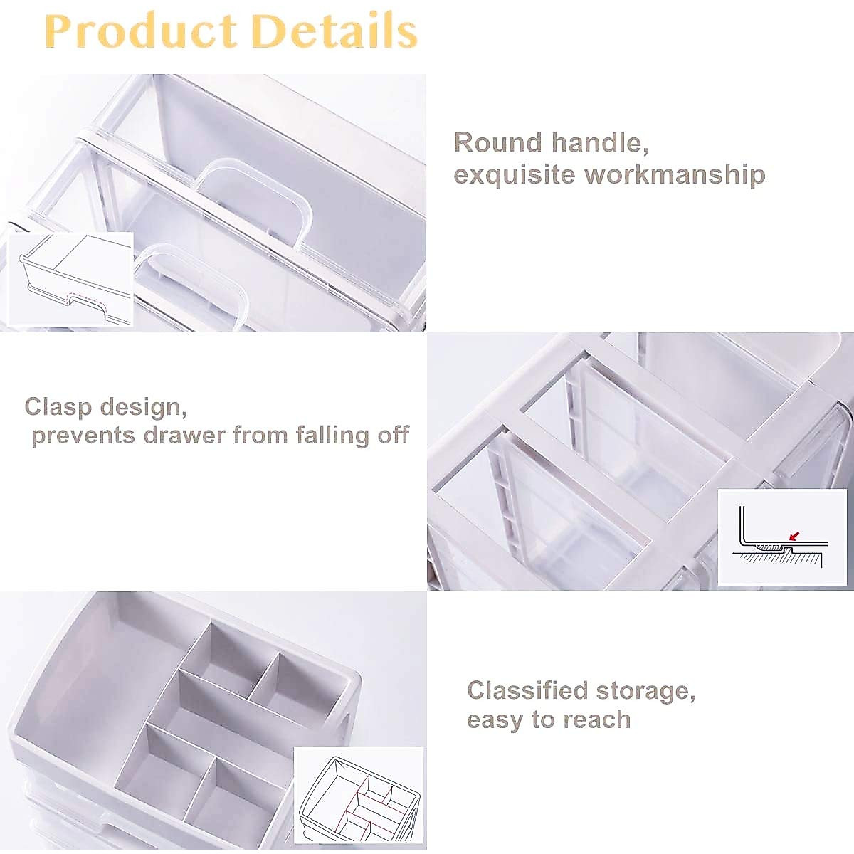 Simbuy Makeup Organizer with 3 Drawers, Bathroom Vanity Countertop Storage for Cosmetics, Brushes, Lotion, Nail Lipstick and Jewelry (White)