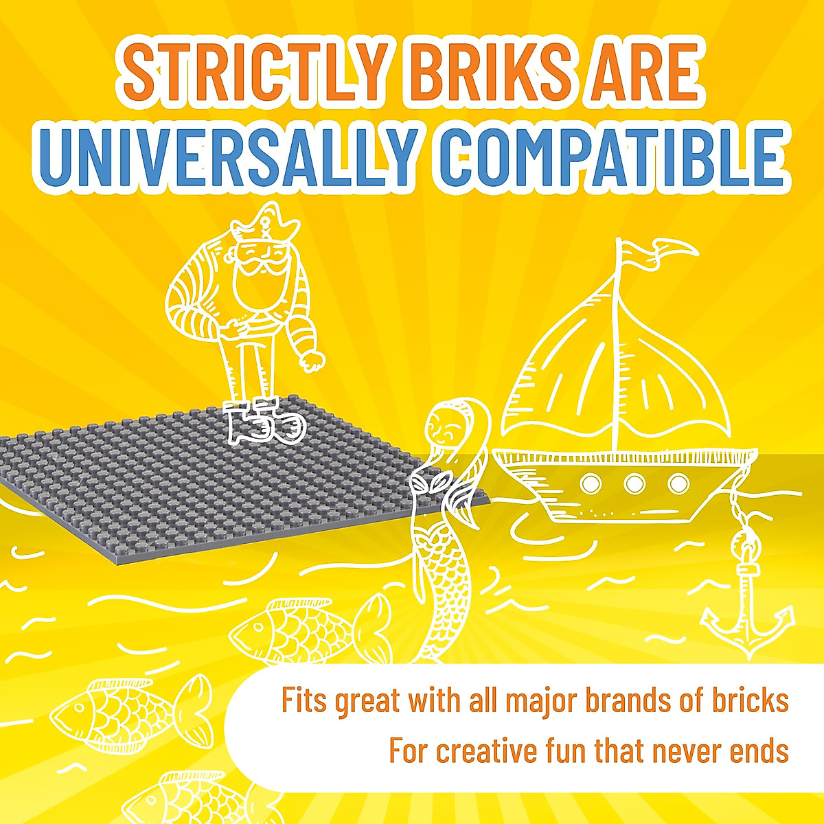 Strictly Briks Compatible with Lego Classic Big Briks Stackable Baseplates, Large Pegs for Ages 3 and Up, 100% Compatible with All Major Brands, Grey, 1 Piece, 13.75" x 16.25" Inches