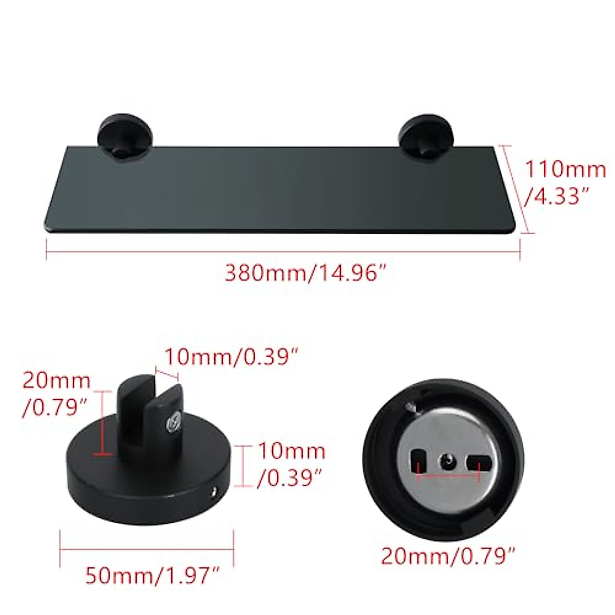 Alise Glass Shelf Bathroom Shelves Wall Mount,Floating Shelves for Bathroom,SUS304 Stainless Steel and Rectangular Tempered Glass Holder Rack Storage Organizer,Black Finish GDL5380-B