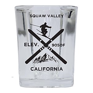 R and R Imports Squaw Valley California Ski Snowboard 2 Ounce Liquor Shot Glass Square Base