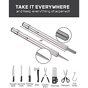 Wamery Serrated Knife Sharpener with Retractable Diamond Sharpening Rod. Repairs, Restores, Polishes Serrated or Straight Blade. Pocket Knife Sharpener