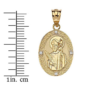 Solid 14k Gold Saint Valentine of Rome Diamond Oval Medal Pendant Necklace (1"), 18"