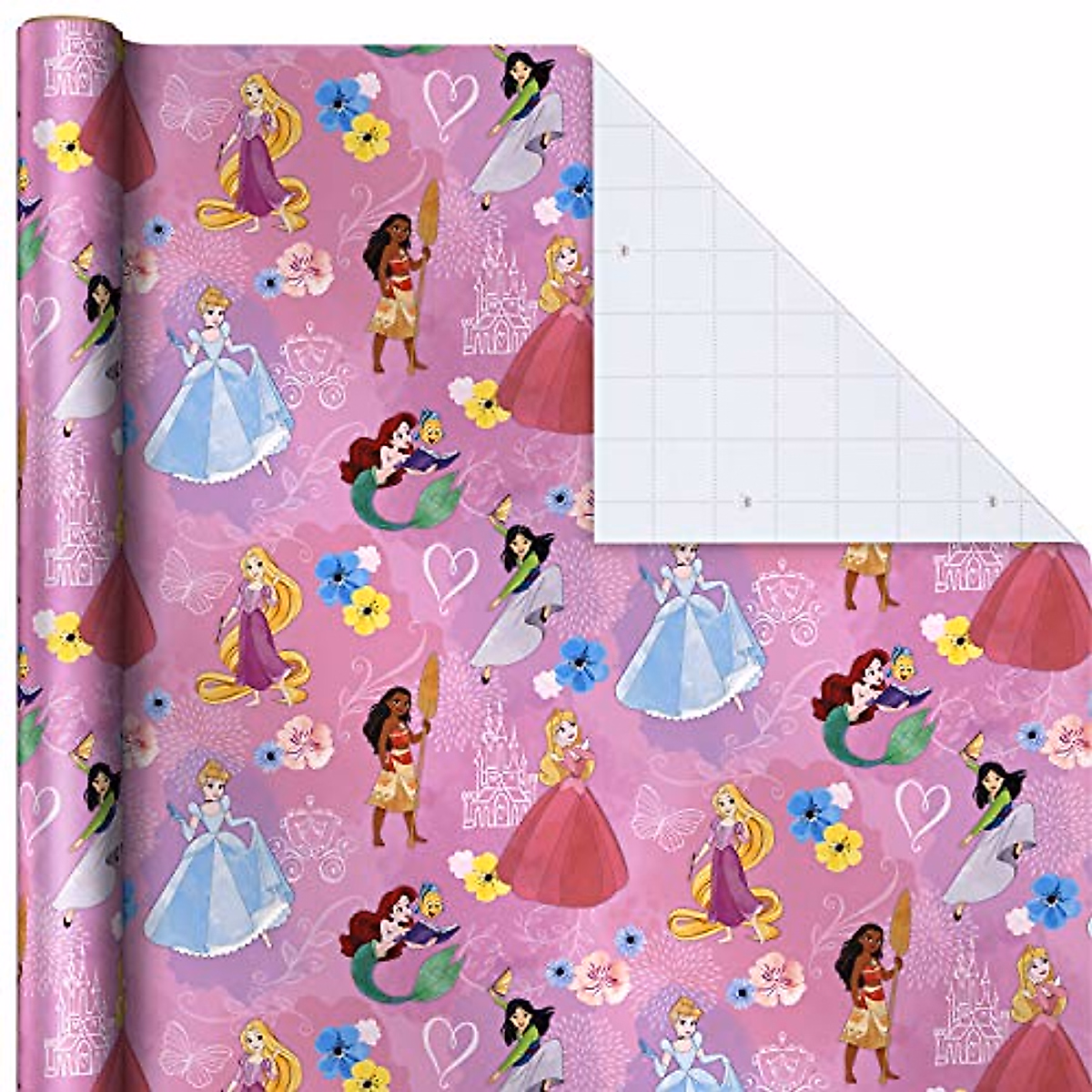 Hallmark Disney Princess Wrapping Paper with Cut Lines (Pack of 3, 60 sq. ft. ttl.) with Cinderella, Ariel, Mulan, Jasmine, Snow White and Belle for Birthdays, Christmas or Any Occasion