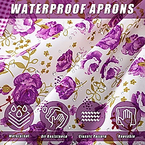 Zhanmai 3 Pieces Women Floral Aprons Kitchen with Pockets Soft Chef Aprons Girls Cooking Aprons for Cooking Gardening Size Small to Medium (Purple, Blue, Peach)