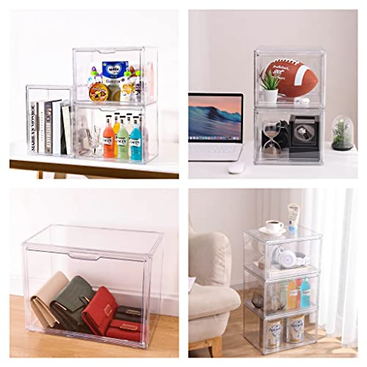 Attelite Plastic Purse and Handbag Storage Organizer for Closet, Clear Acrylic Display Case with Magnetic Door for Wallet, Book, Cosmetic, Toys, Clutch Organization 3 Pack