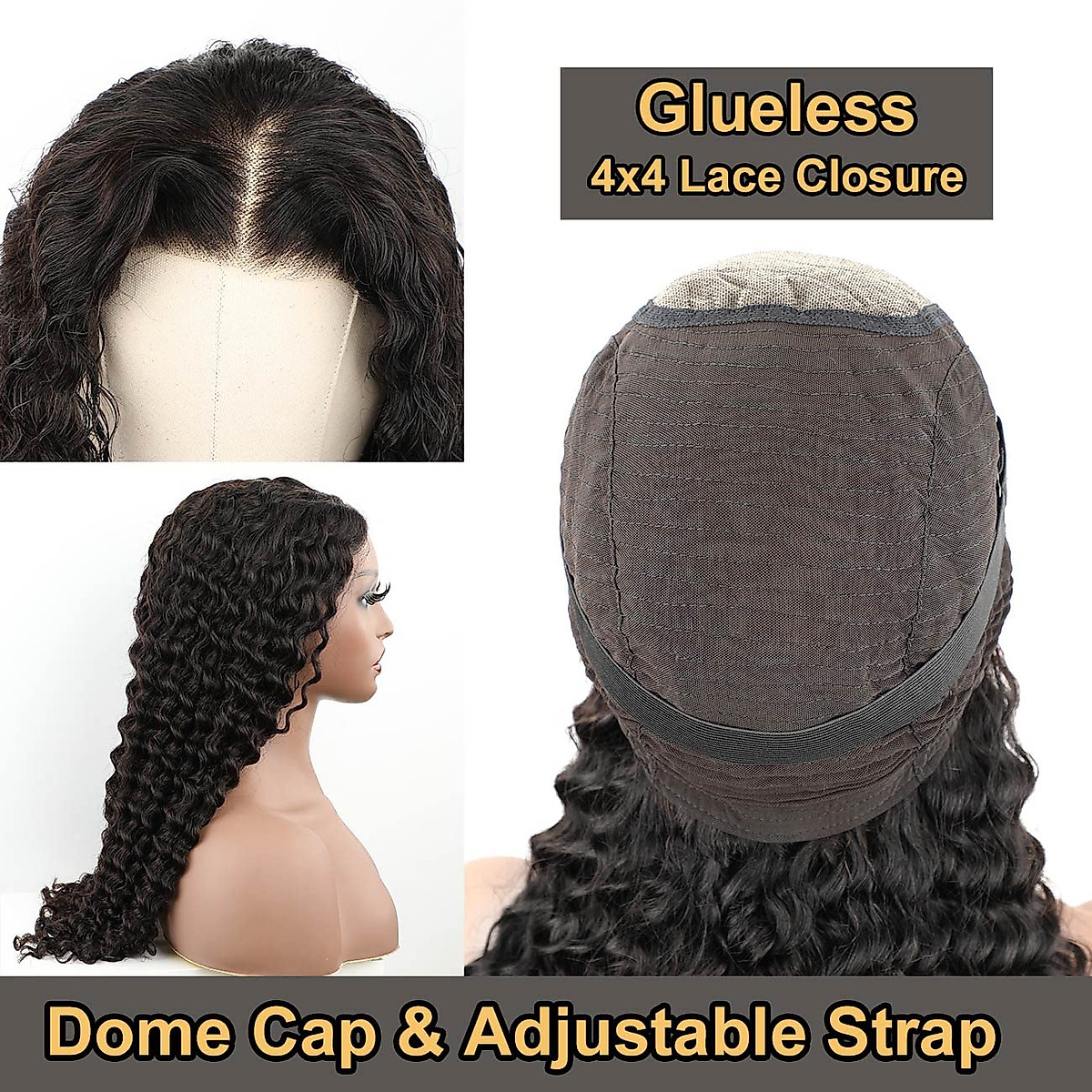 Domiso Glueless Wear and Go Wigs for Black Women Human Hair Glueless Wigs Human Hair Pre Plucked Deep Wave Lace Front Wigs Human Hair Glueless Ready to Wear Wigs No Glue Lace Pre Cut Wig 24 Inch