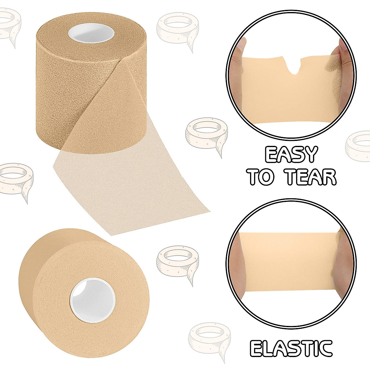 24 Pieces Foam Underwrap Tape Sports Pre-wrap Athletic Tape Foam Pre Wrap Athletic Tape for for Ankles Wrists Hands and Knees (Beige)
