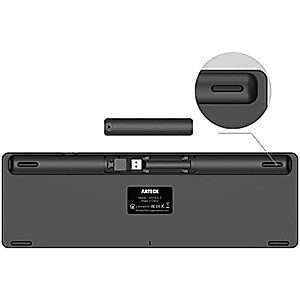Arteck 2.4G Wireless Keyboard Ultra Slim Full Size Keyboard with Numeric Keypad and Media Hotkey for Computer/Desktop/PC/Laptop/Surface/Smart TV and Windows 10/8/ 7 Built-in Rechargeable Battery